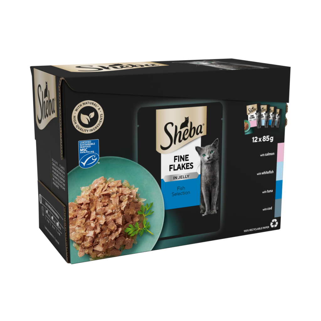 Sheba Fine Flakes Adult Cat Food Pouch Fish Selection in Jelly 12 x 85g ...