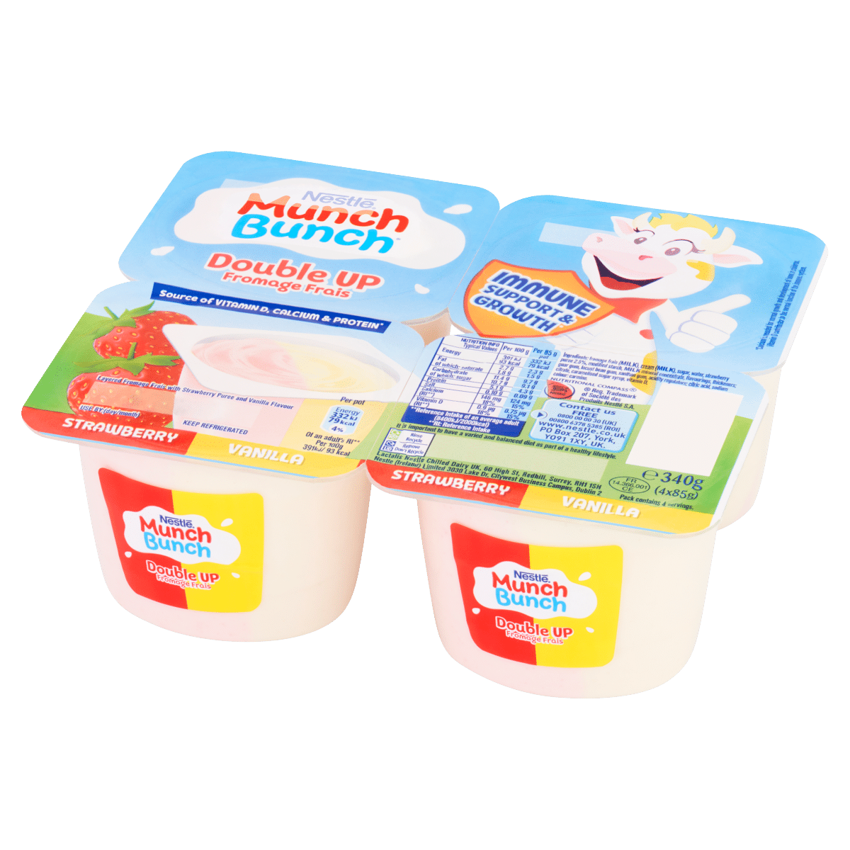 Munch Bunch Double Up Fromage Frais Strawberry Vanilla 4 x 85g (340g ...