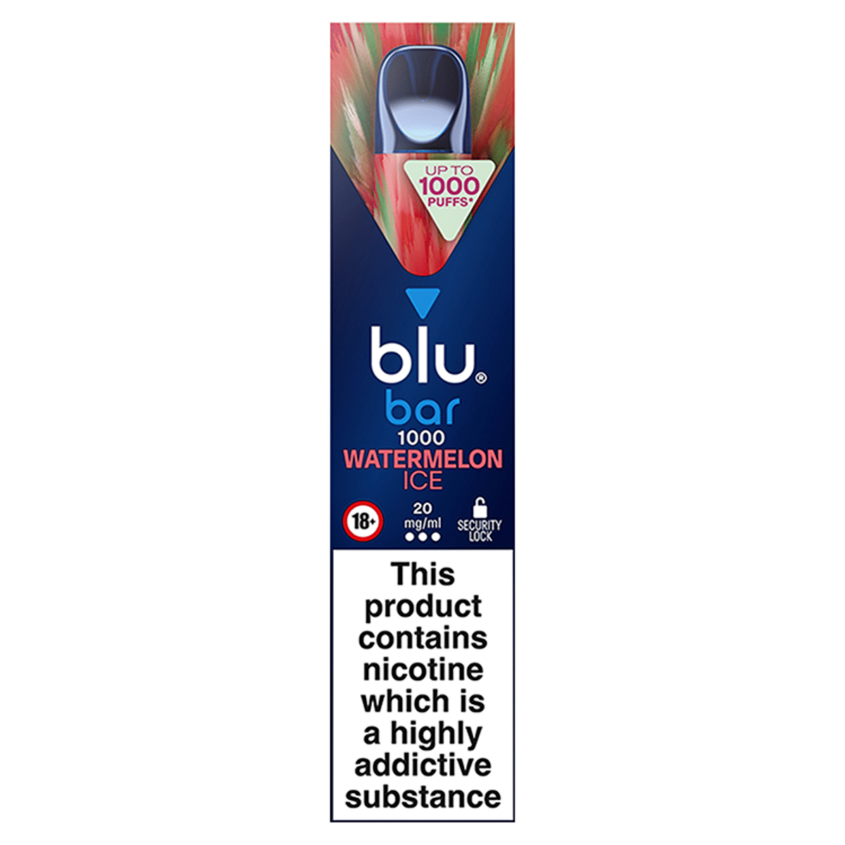 blu bar 1000 Watermelon Ice Disposable Vape 20mg/ml - One Stop