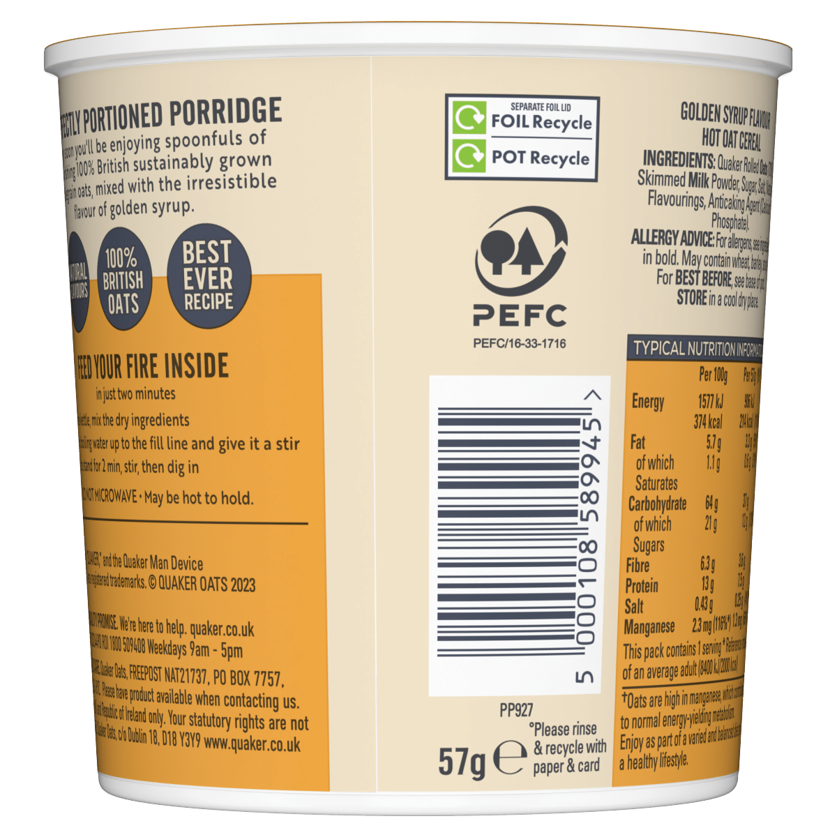 Quaker Oat So Simple Golden Syrup Porridge Pot 57g - One Stop