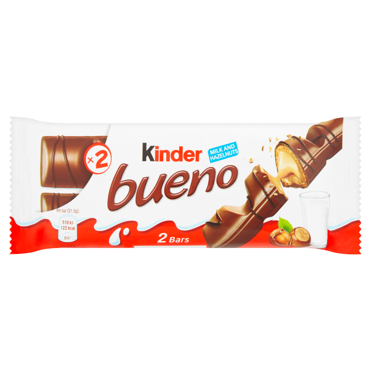 Kinder Bueno Milk Chocolate and Hazelnuts Single Bar 2 Finger x 21.5g ...