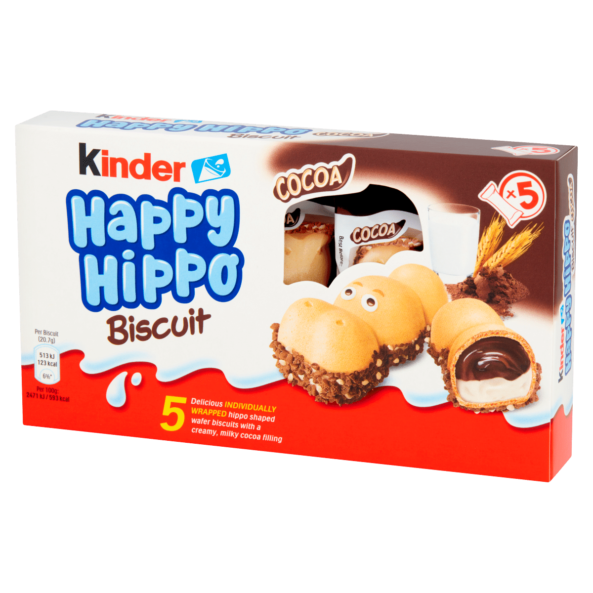 Kinder Happy Hippo Chocolate Cream Biscuits Multipack 5 x 20.7g (103g ...