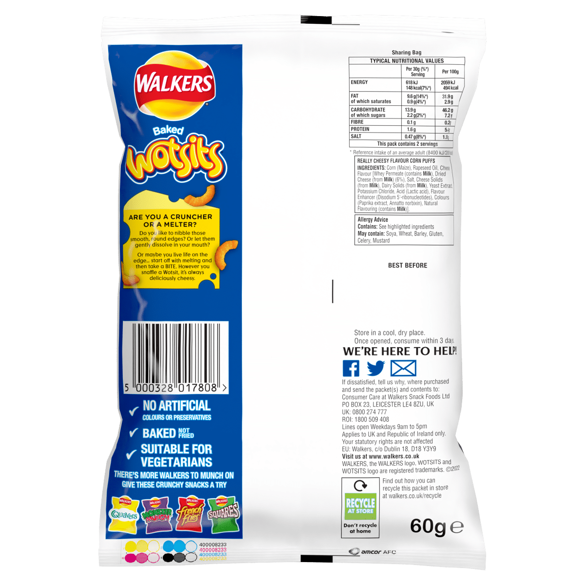 Walkers Wotsits Cheese Snacks Crisps £1.25 RRP PMP 60g - One Stop