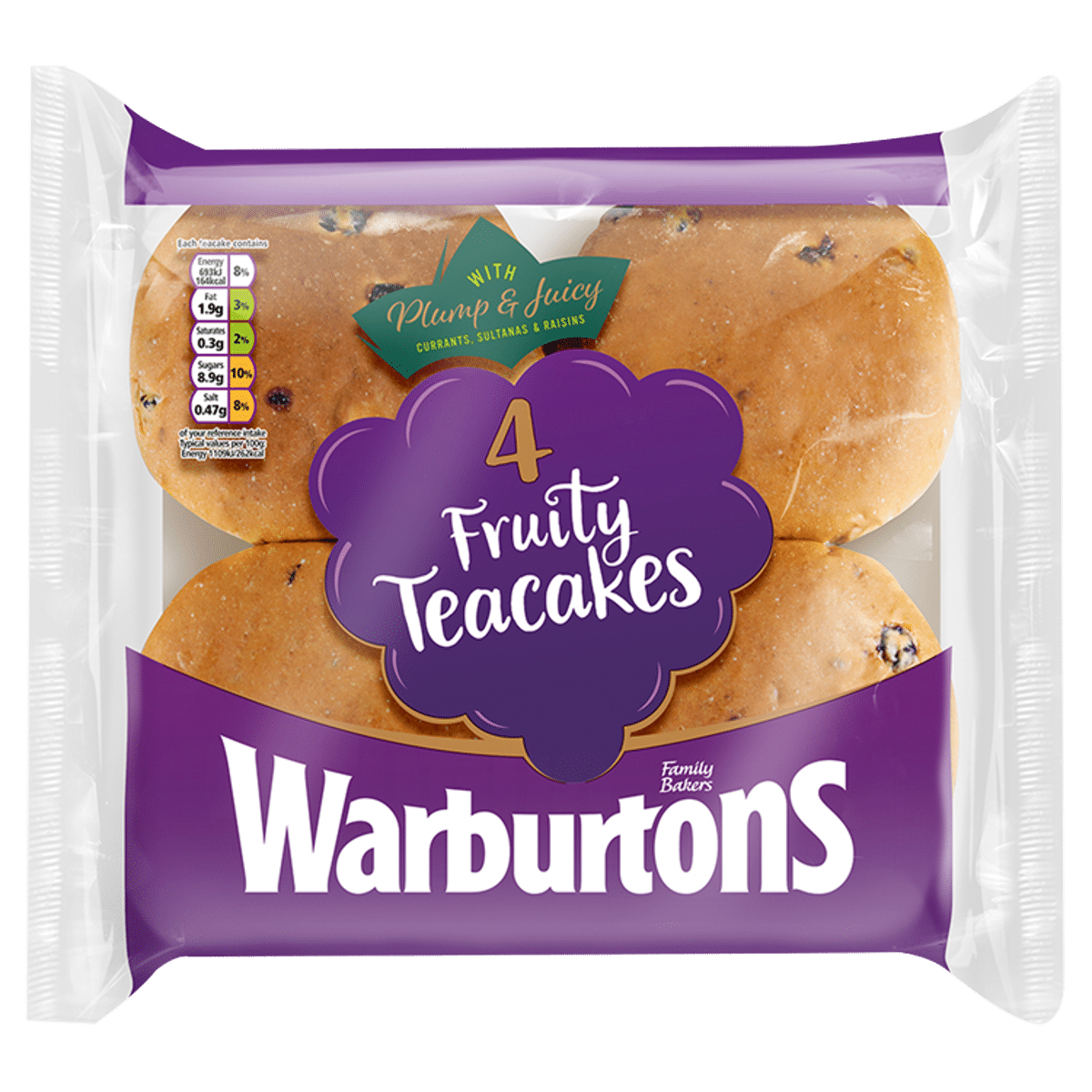 Warburtons 4 Fruity Teacakes - One Stop