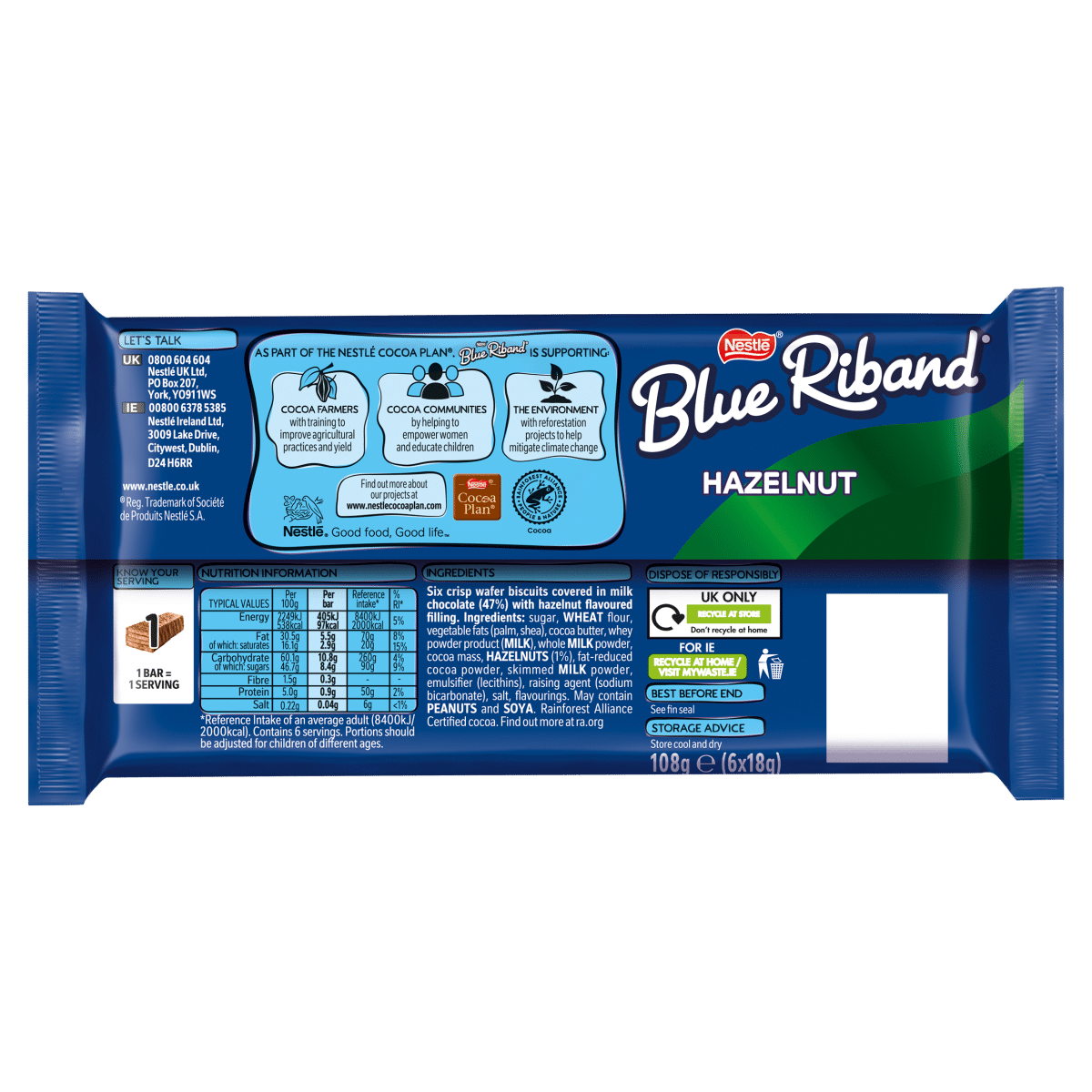 Blue Riband Hazelnut 6 x 18g (108g) - One Stop