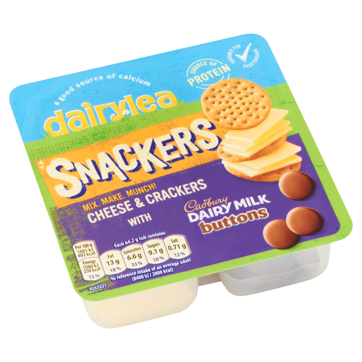 Dairylea Snackers Cheese & Crackers with Cadbury Dairy Milk Buttons 64 ...