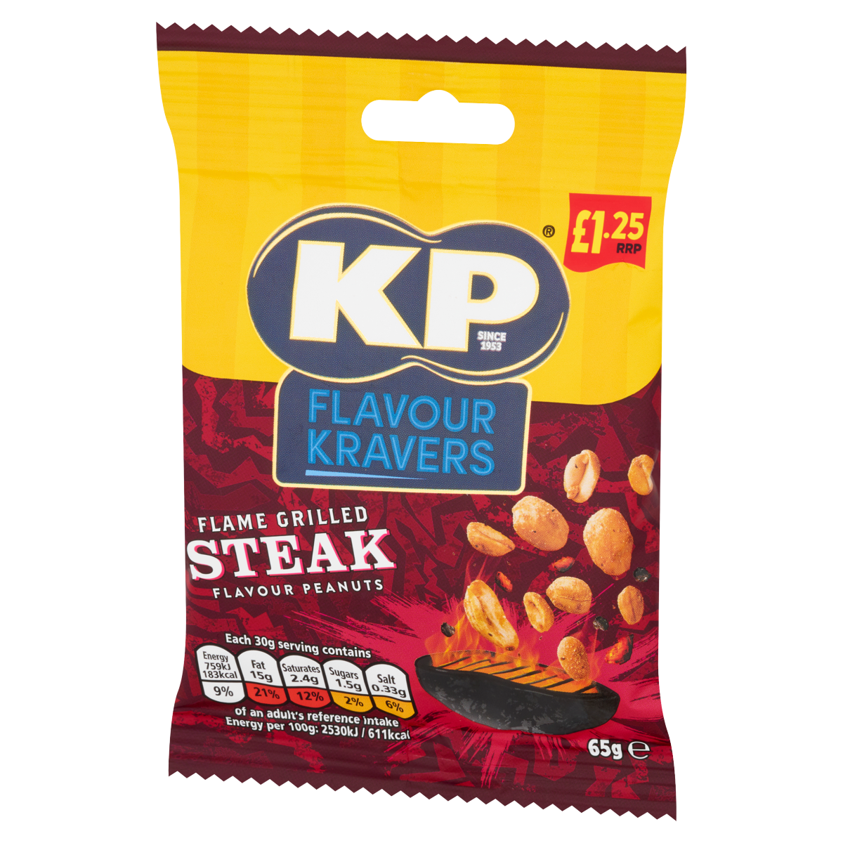 KP Flavour Kravers Flame Grilled Steak Flavour Peanuts 65g - One Stop