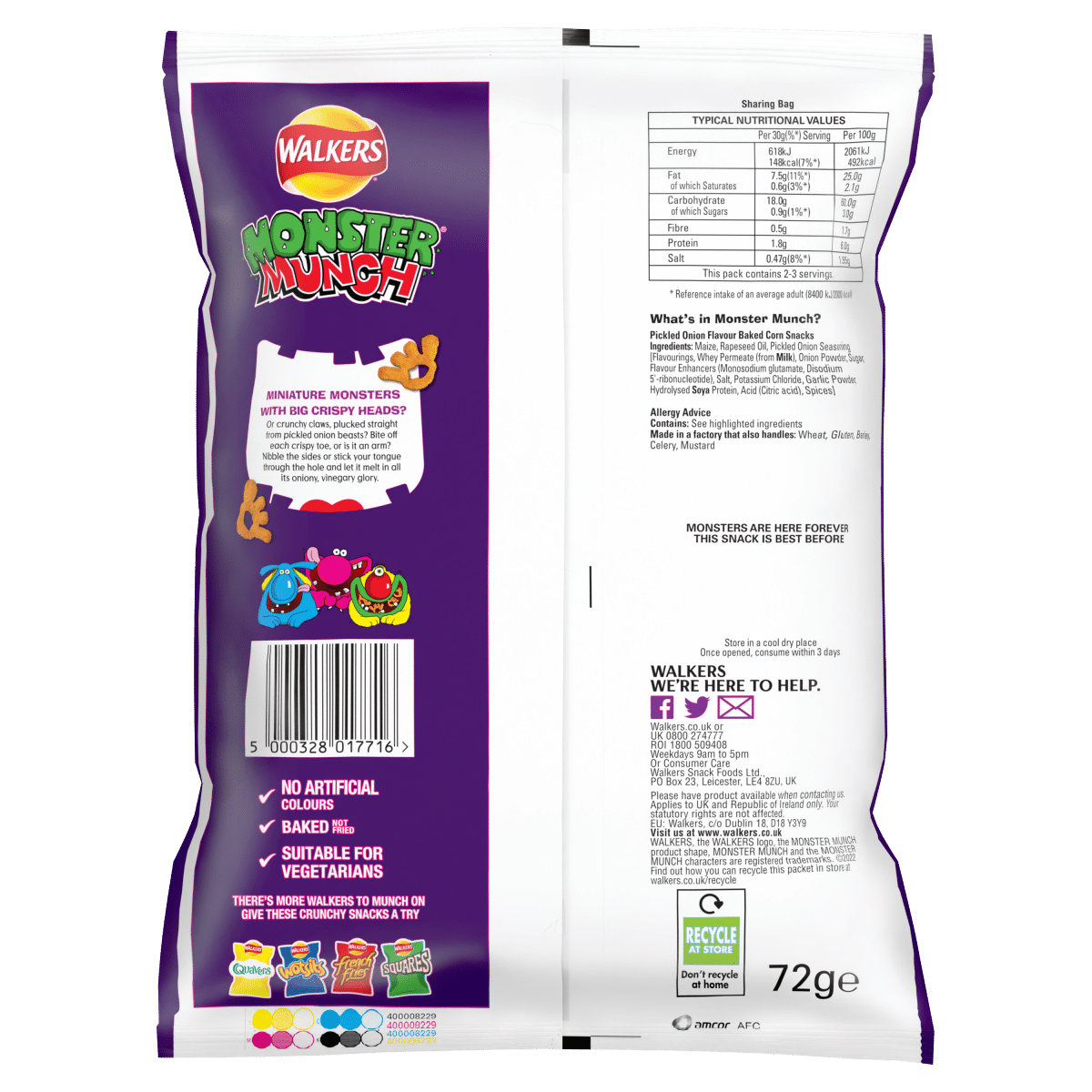 Walkers Monster Munch Pickled Onion Snacks Crisps £1.25 RRP PMP 72g ...