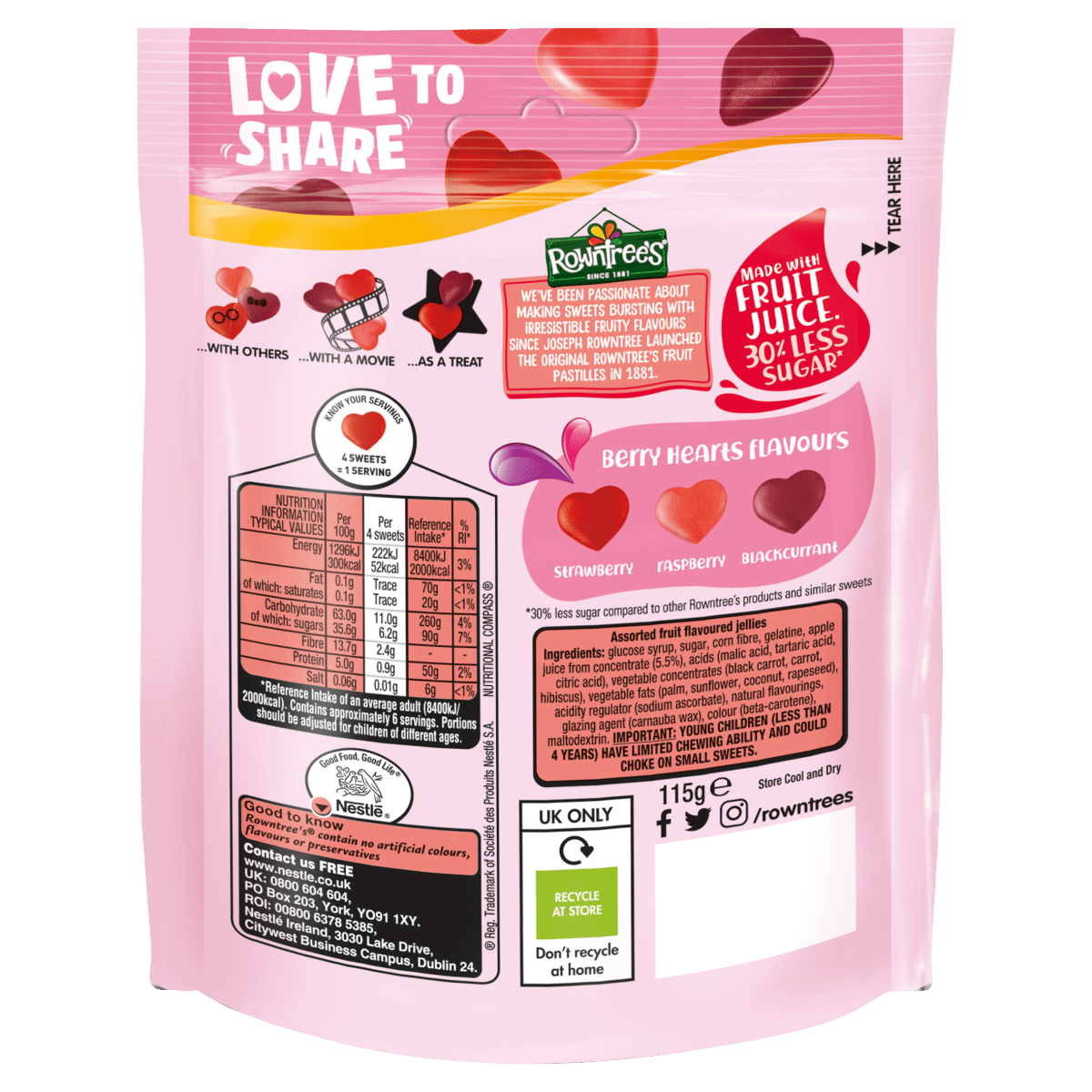Rowntree's Berry Hearts 115g - One Stop