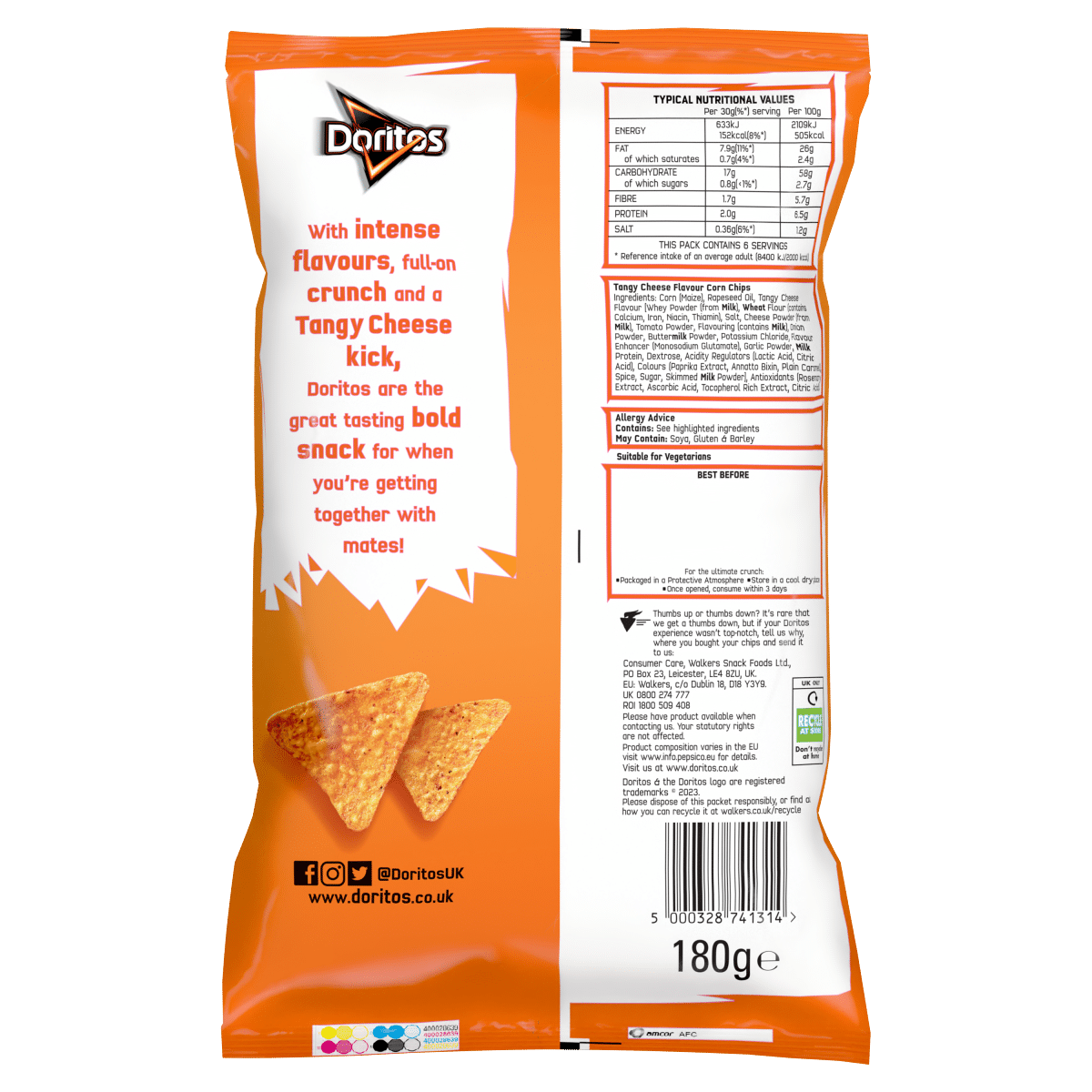 Doritos Tangy Cheese Sharing Tortilla Chips Crisps 180g - One Stop
