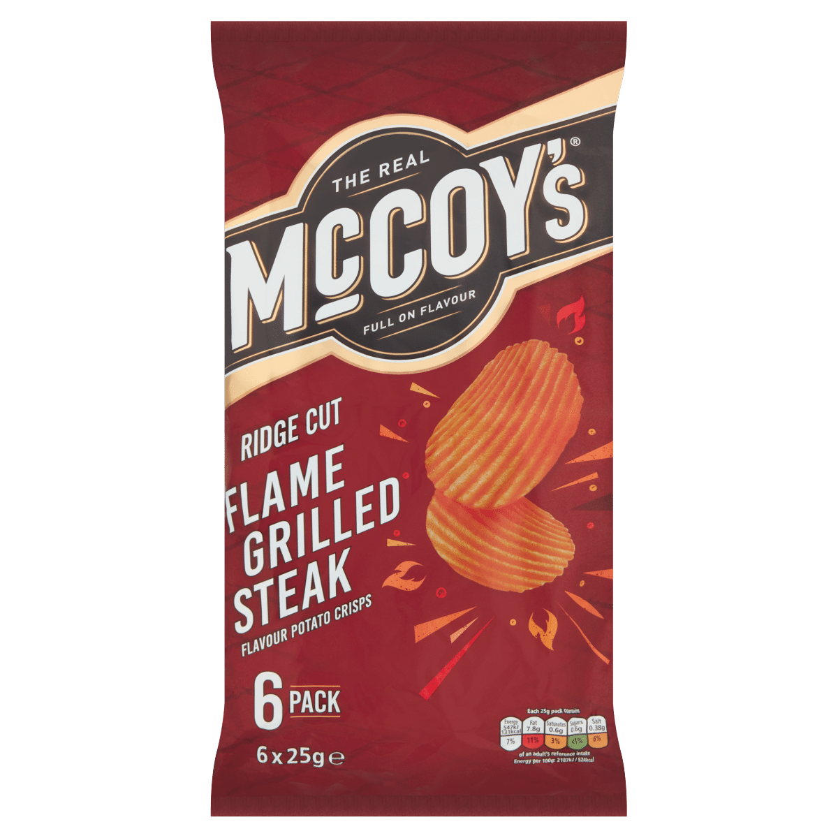 McCoy's Flame Grilled Steak Flavour Potato Crisps 6 x 25g - One Stop