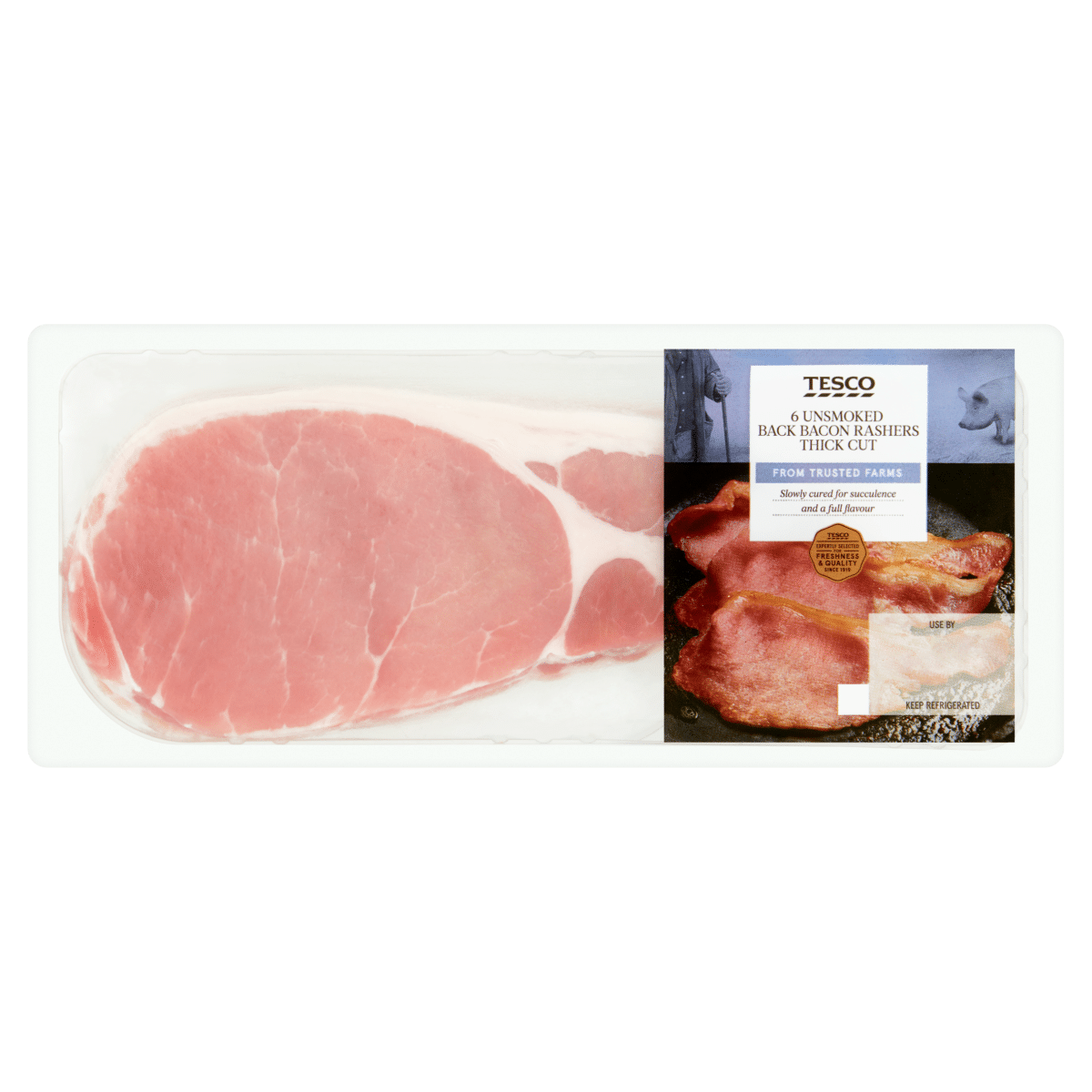 Tesco 6 Unsmoked Back Bacon Rashers Thick Cut 300g - One Stop
