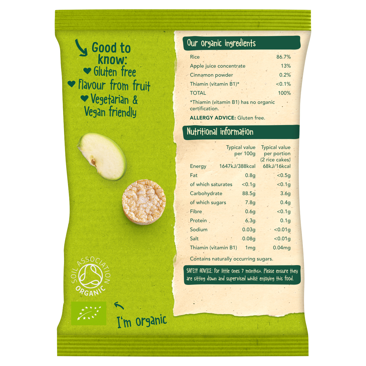 Organix Apple Rice Cake Clouds 7+ Months 40g - One Stop