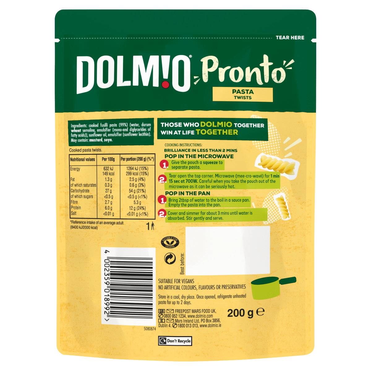 Dolmio Pronto Pasta Twists 200g - One Stop