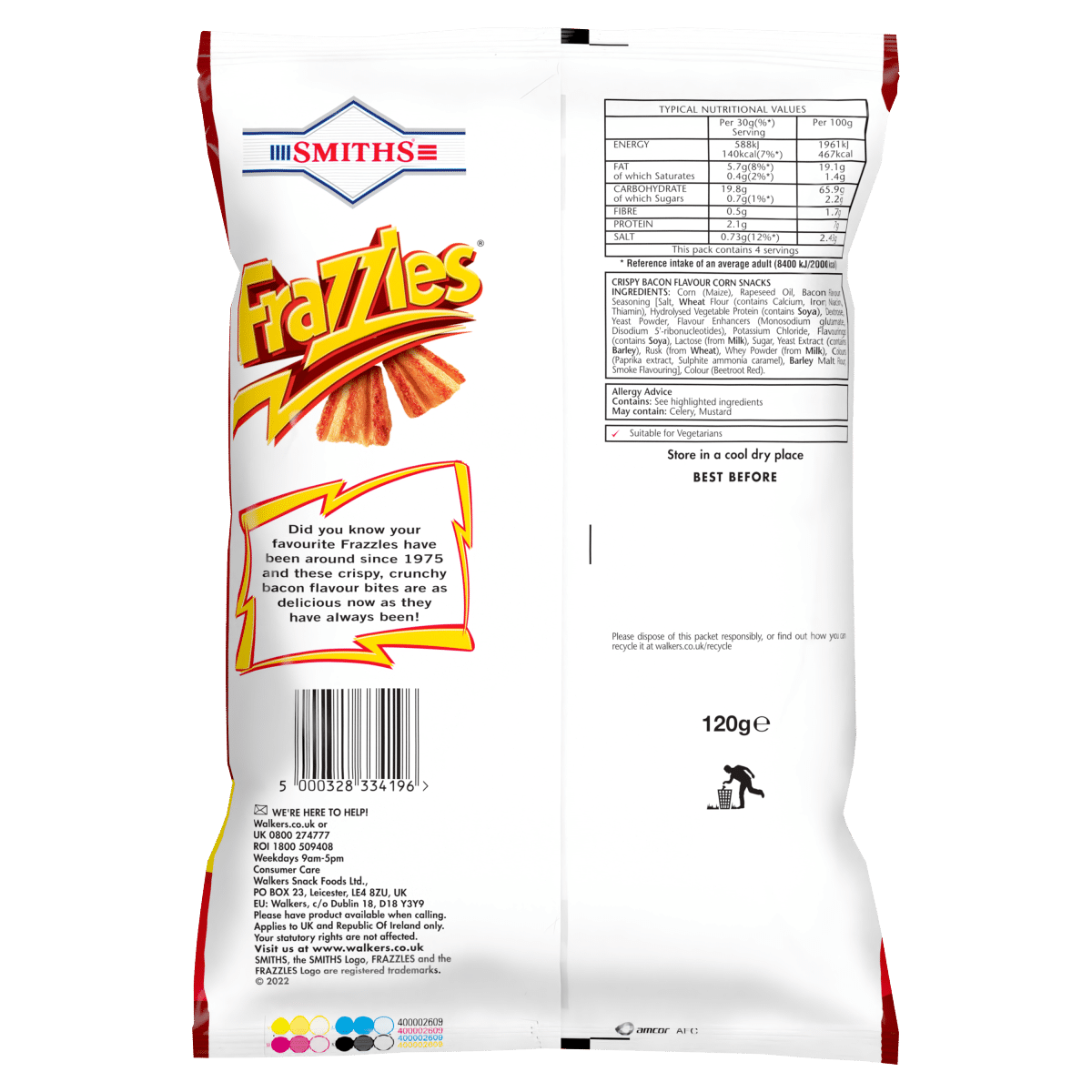 Smiths Frazzles Crispy Bacon Sharing Snacks Crisps 120g - One Stop
