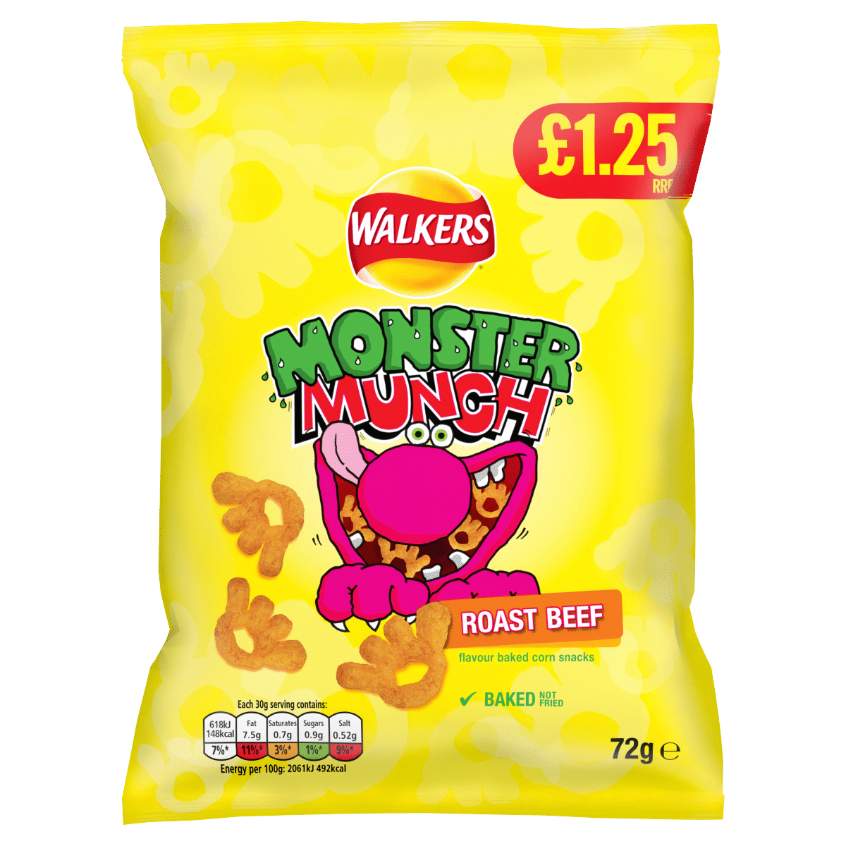 Walkers Monster Munch Roast Beef Snacks Crisps £1.25 RRP PMP 72g - One Stop