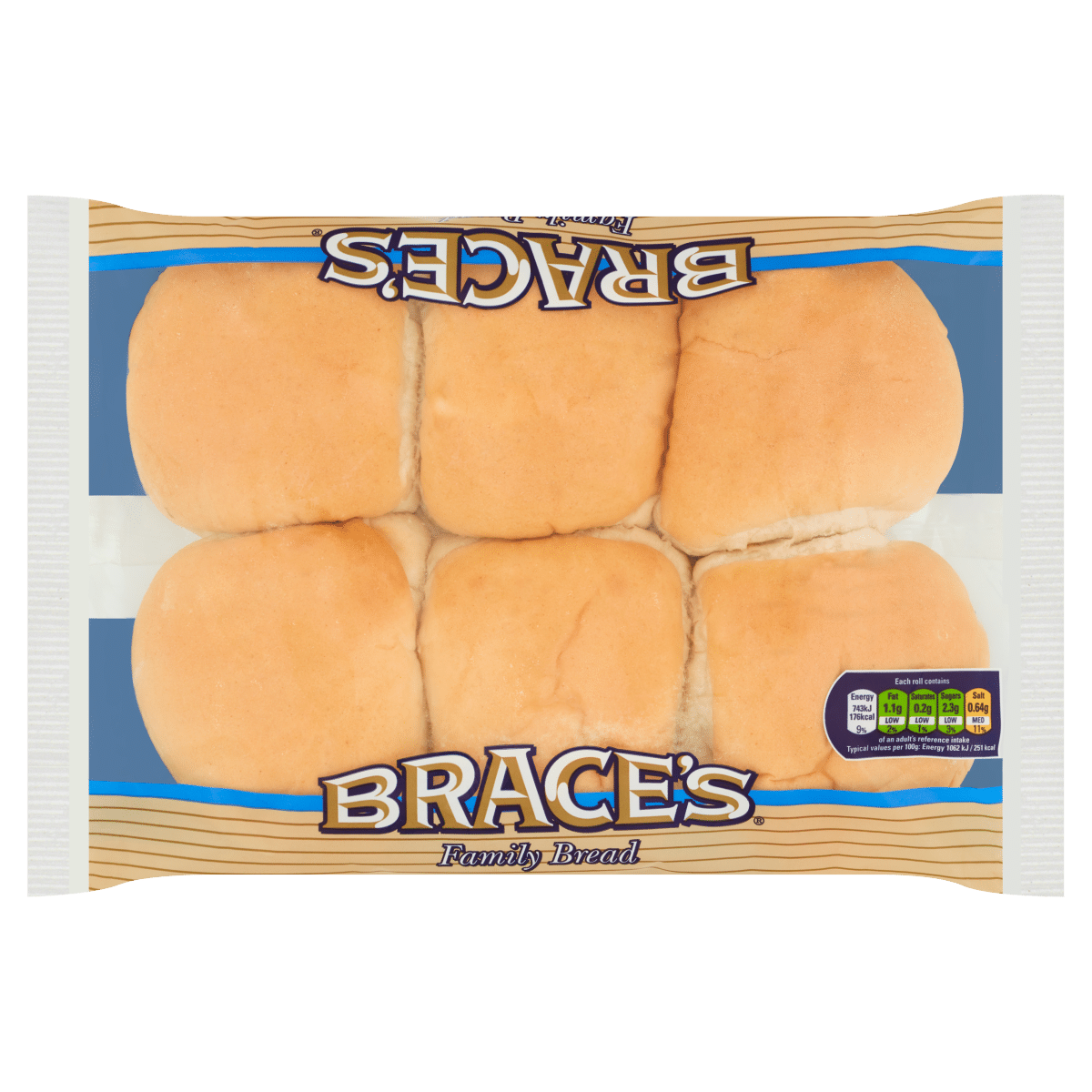 Brace's Family Bread 6 White Baps - One Stop