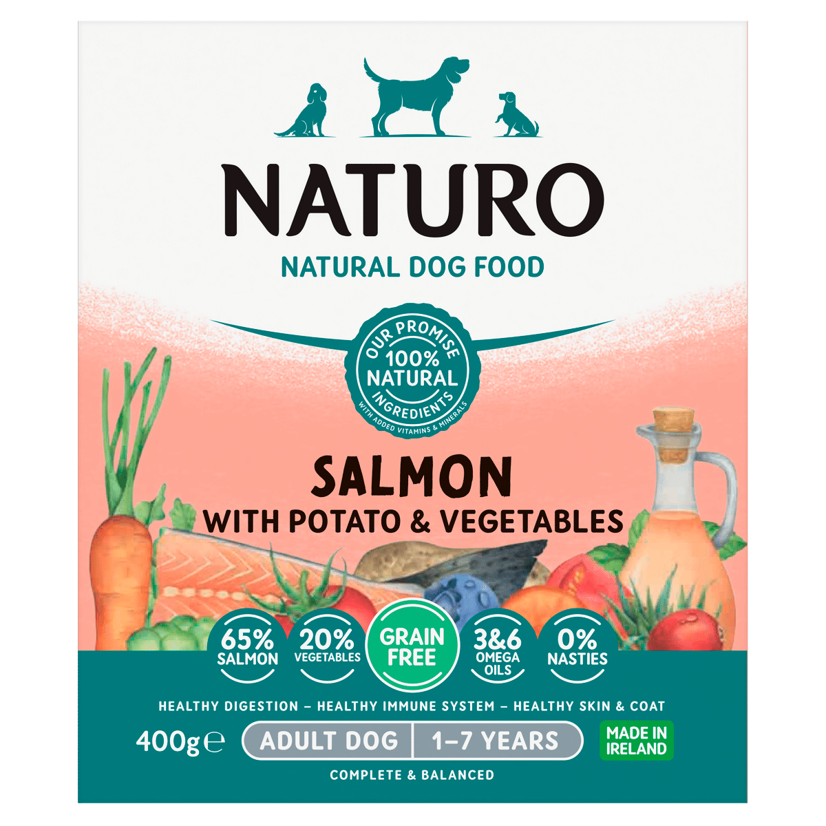 Naturo Natural Dog Food Salmon with Potato & Vegetables Adult Dog 1-7 ...