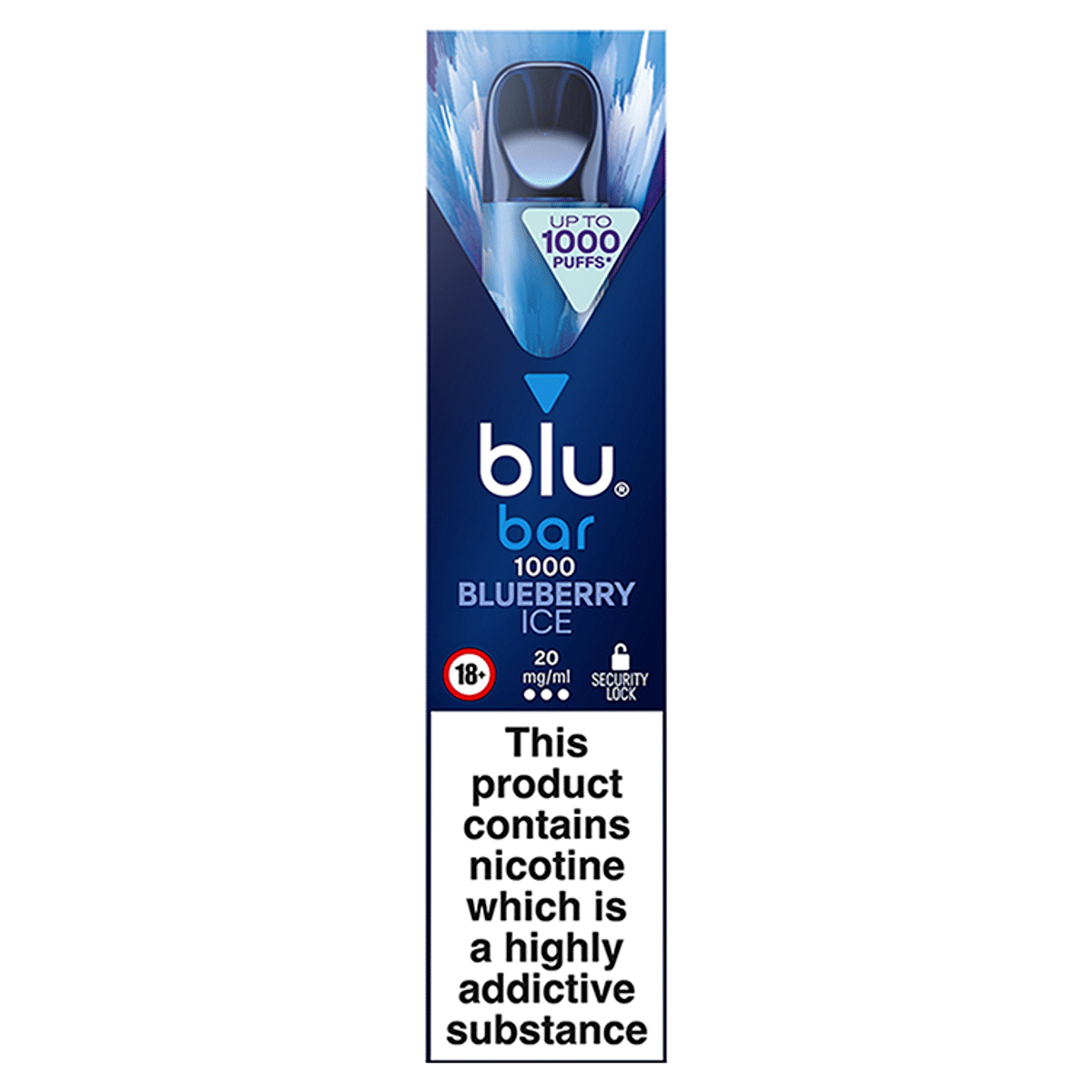 blu bar 1000 Blueberry Ice Disposable Vape 20mg/ml - One Stop