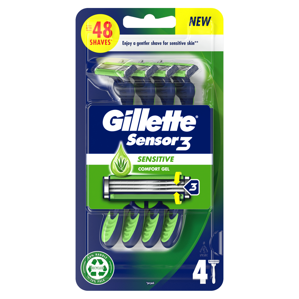 Gillette Sensor3 Sensitive, Disposable Razors For Men, 4-Pack Razors ...