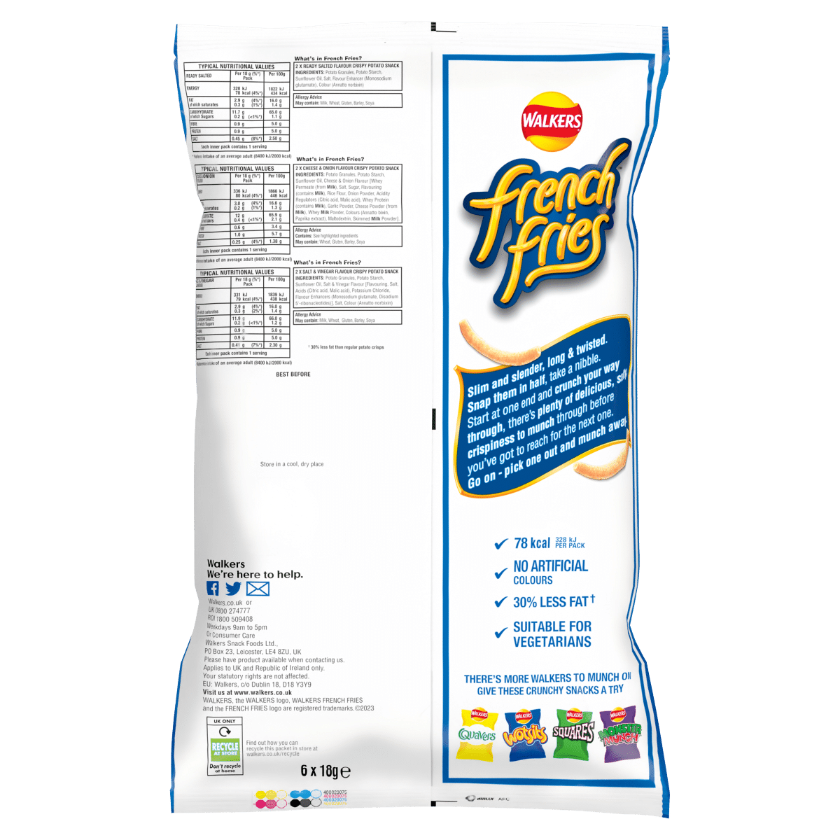 Walkers French Fries Flavour Crispy Potato Snacks 6 x 18g - One Stop