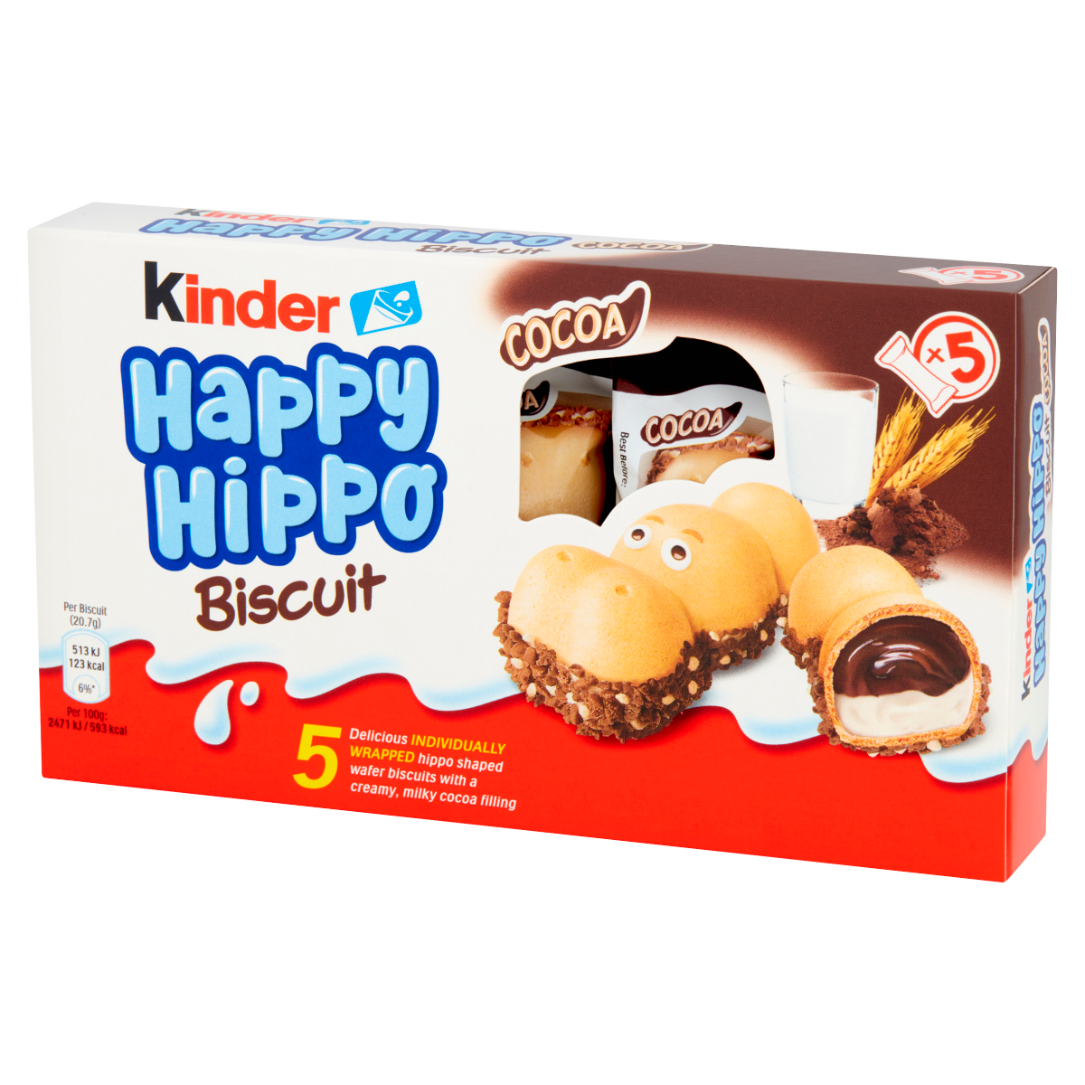 Kinder Happy Hippo Chocolate Cream Biscuits Multipack 5 x 20.7g (103g ...