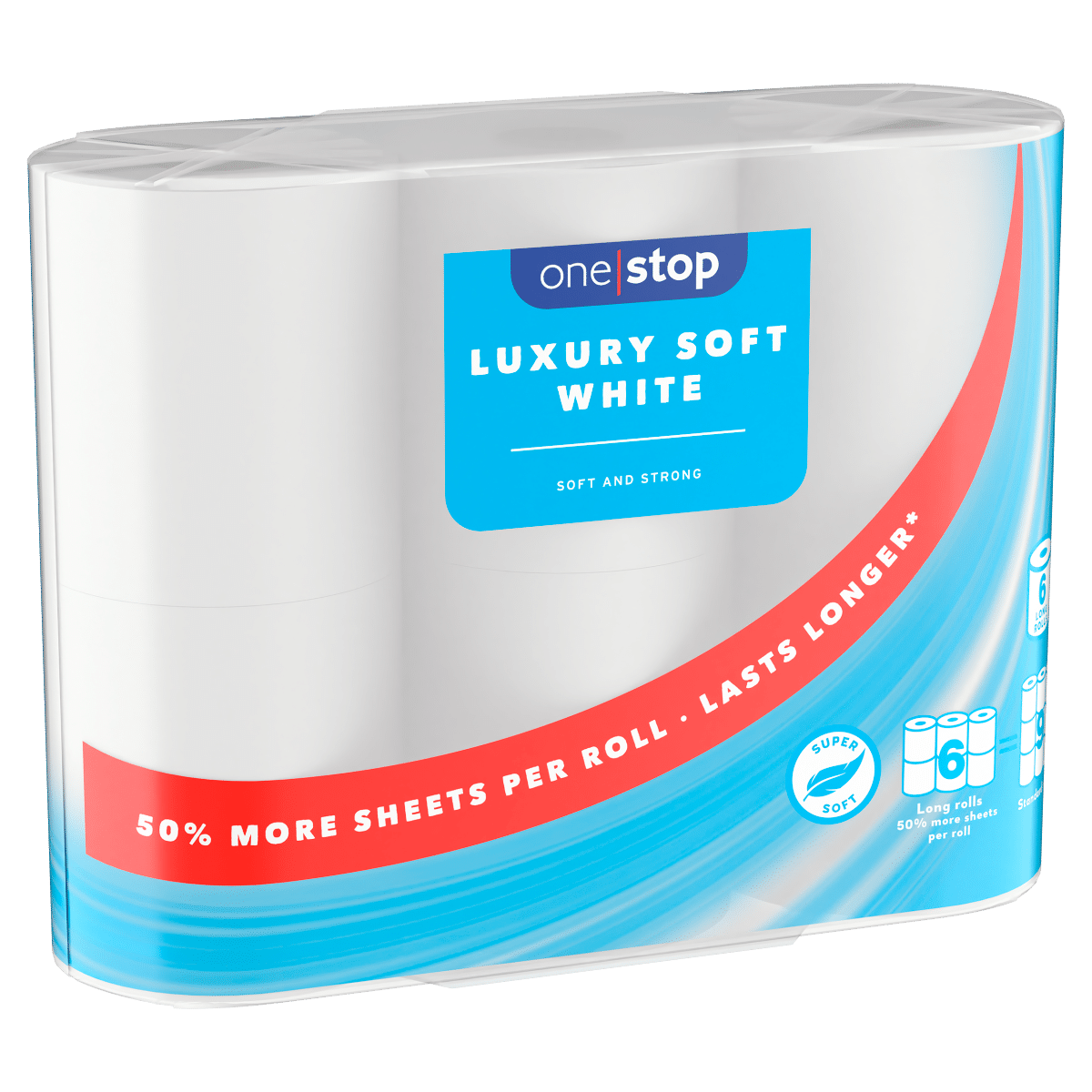 One Stop Luxury Soft White 6 Long Rolls - One Stop