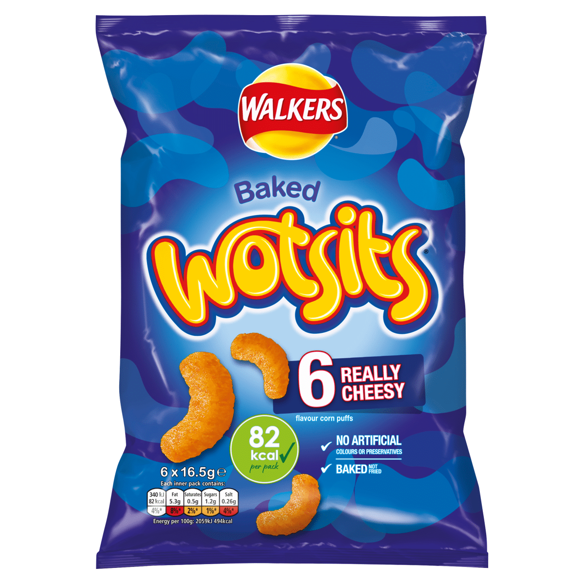Walkers Wotsits Really Cheesy Multipack Snacks Crisps 6x16.5g - One Stop