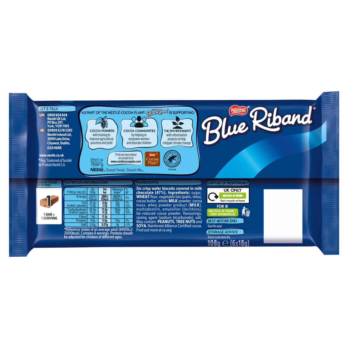 Blue Riband Milk Chocolate 6 x 18g (108g) - One Stop