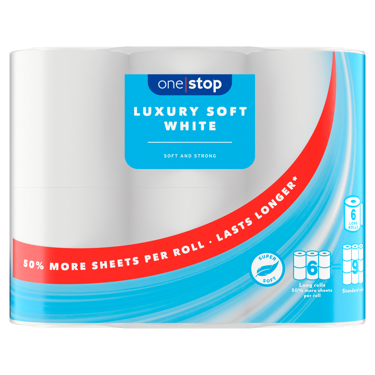 One Stop Luxury Soft White 6 Long Rolls - One Stop