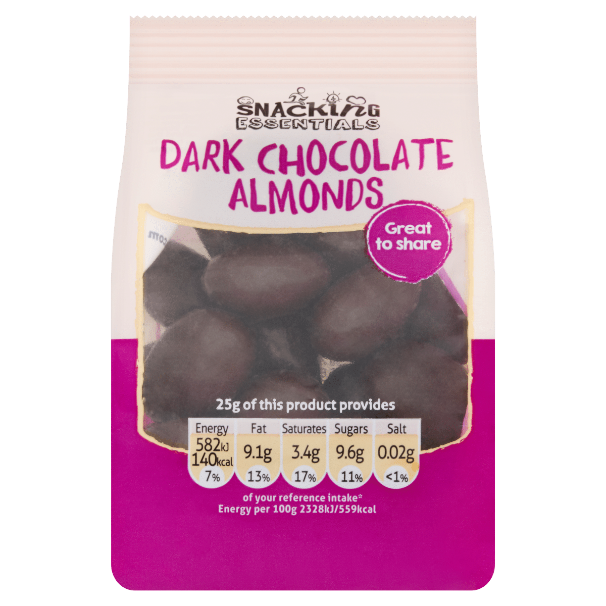 Snacking Essentials Dark Chocolate Almonds 100g - One Stop