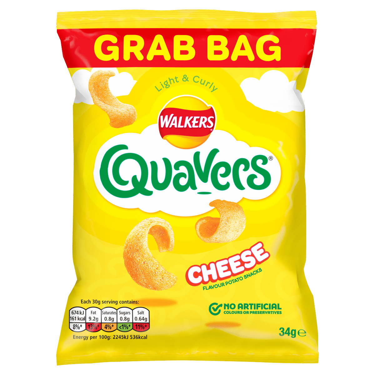 Walkers Quavers Cheese Snacks Crisps 34g - One Stop