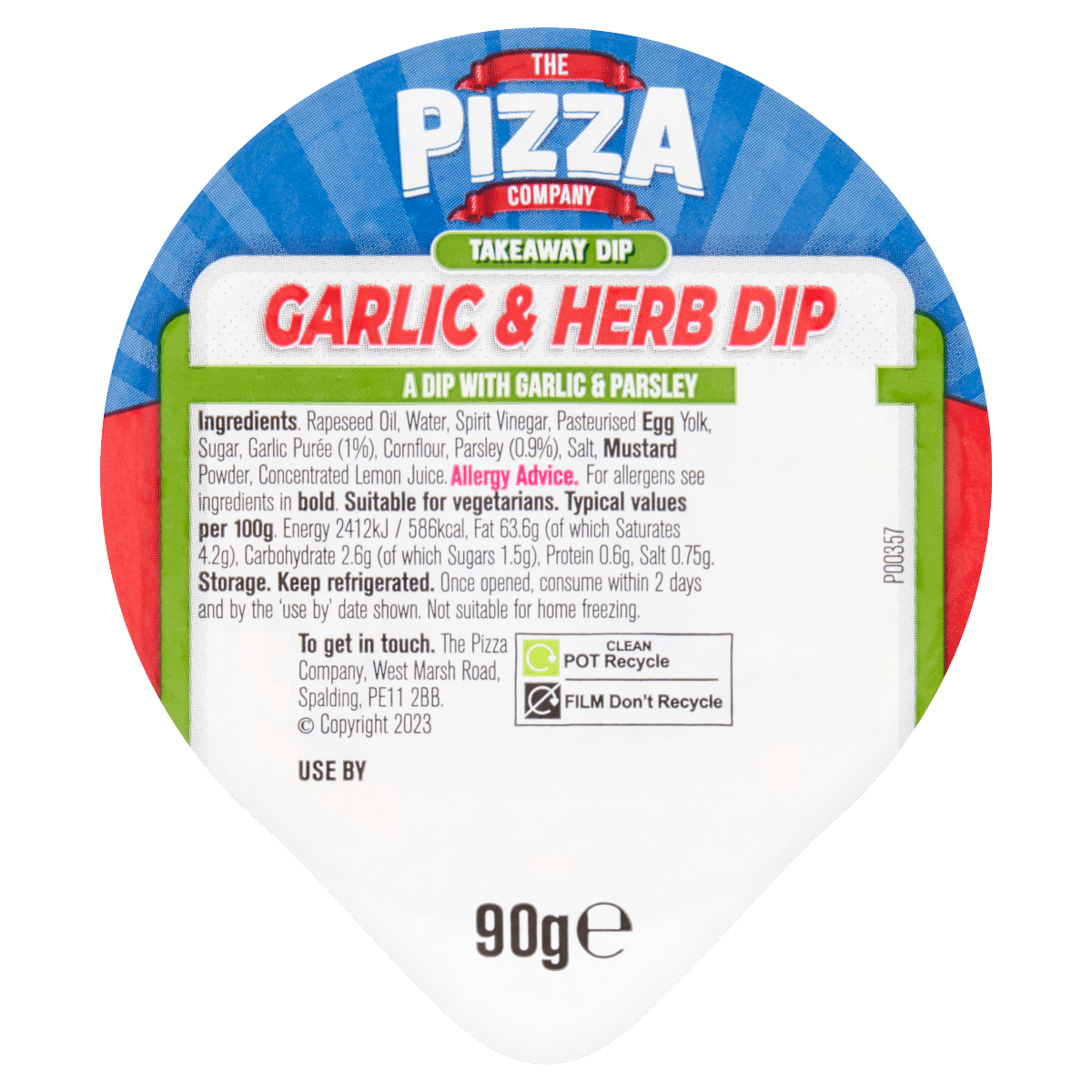 The Pizza Company Garlic & Herb Dip 90g - One Stop