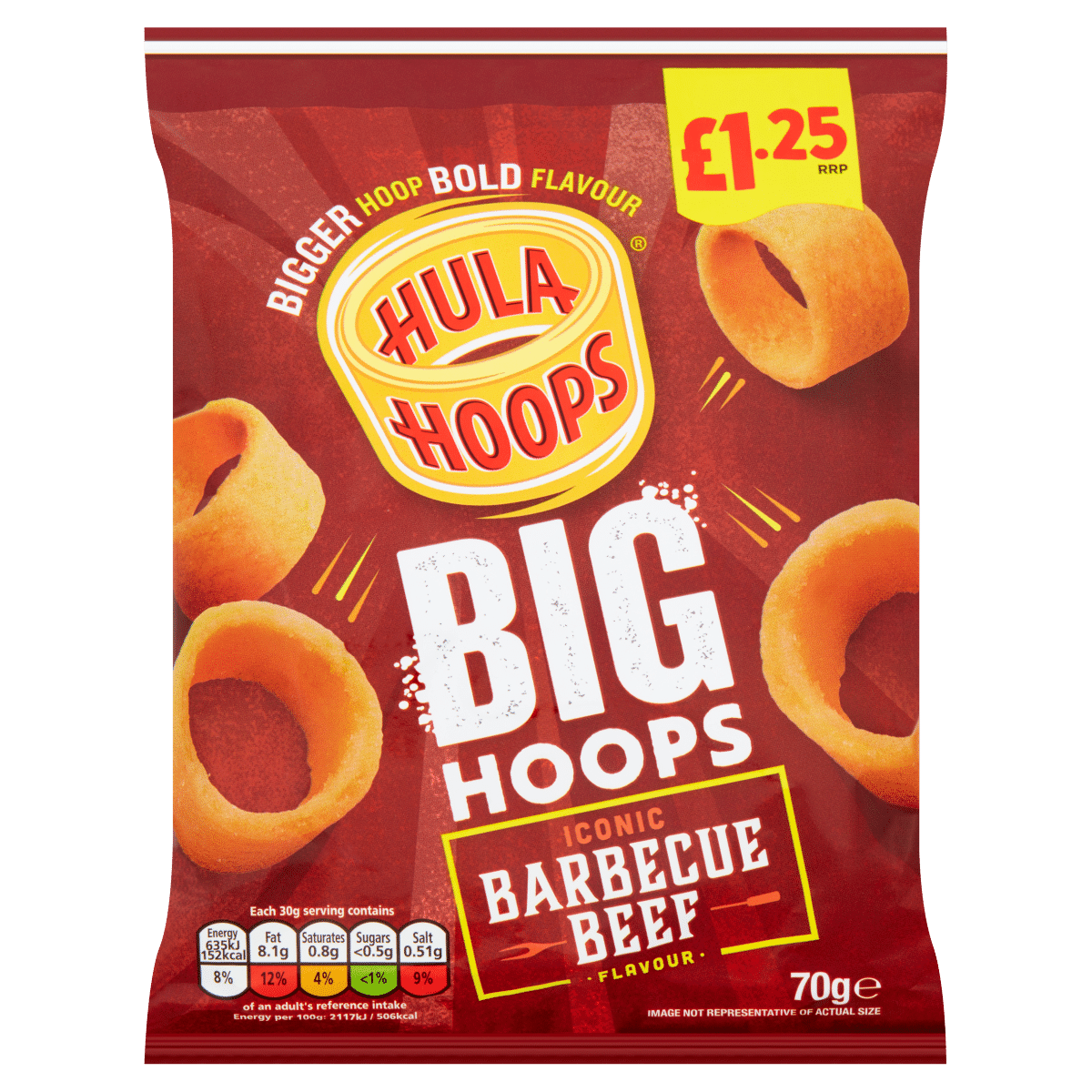 Hula Hoops Big Hoops Iconic Barbecue Beef Flavour 70g - One Stop