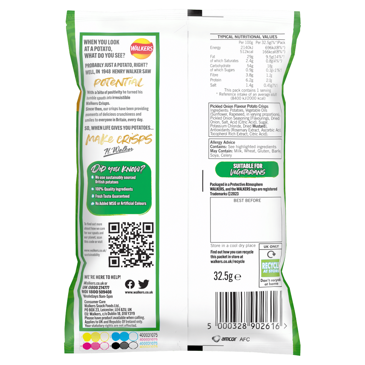 Walkers Pickled Onion Crisps 32.5g - One Stop