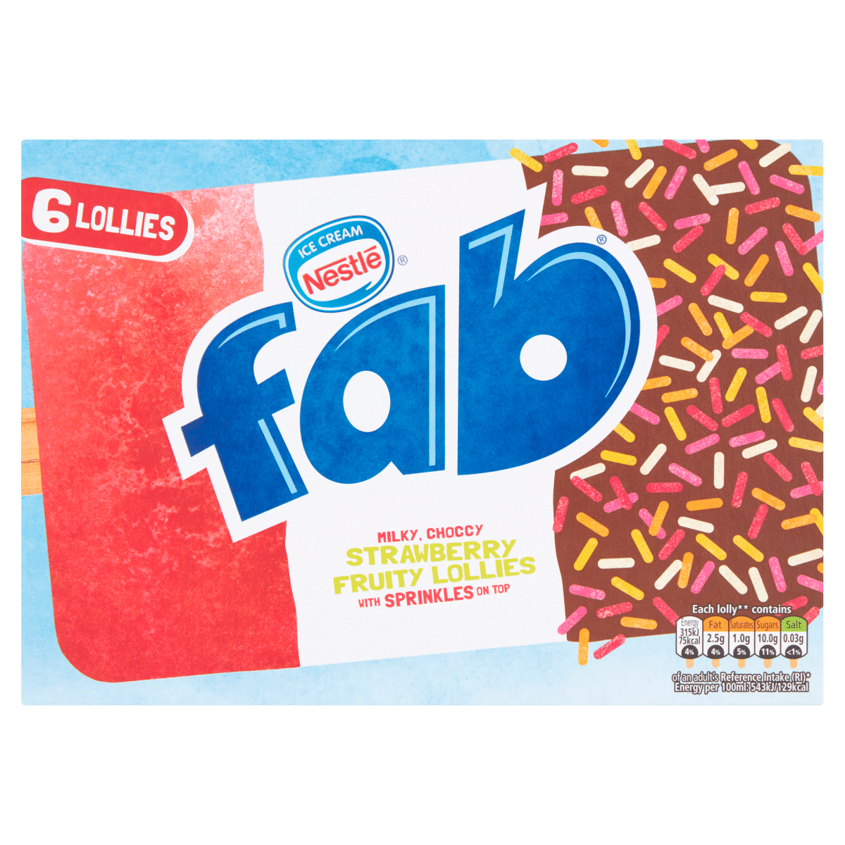 Fab Strawberry Ice Lollies 6x58ml - One Stop